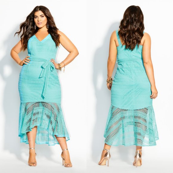 City Chic | Dresses | Nwt City Chic Simmer Lace Mermaid Topaz Dress 22 ...